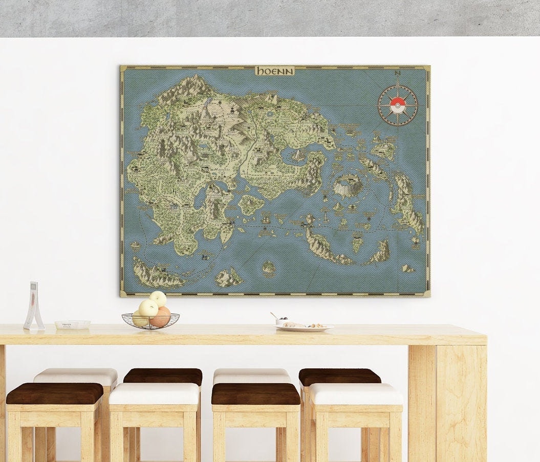 Pokemon Canvas Hoenn Map Fantasy Map Canvas Print LOTR - Etsy UK