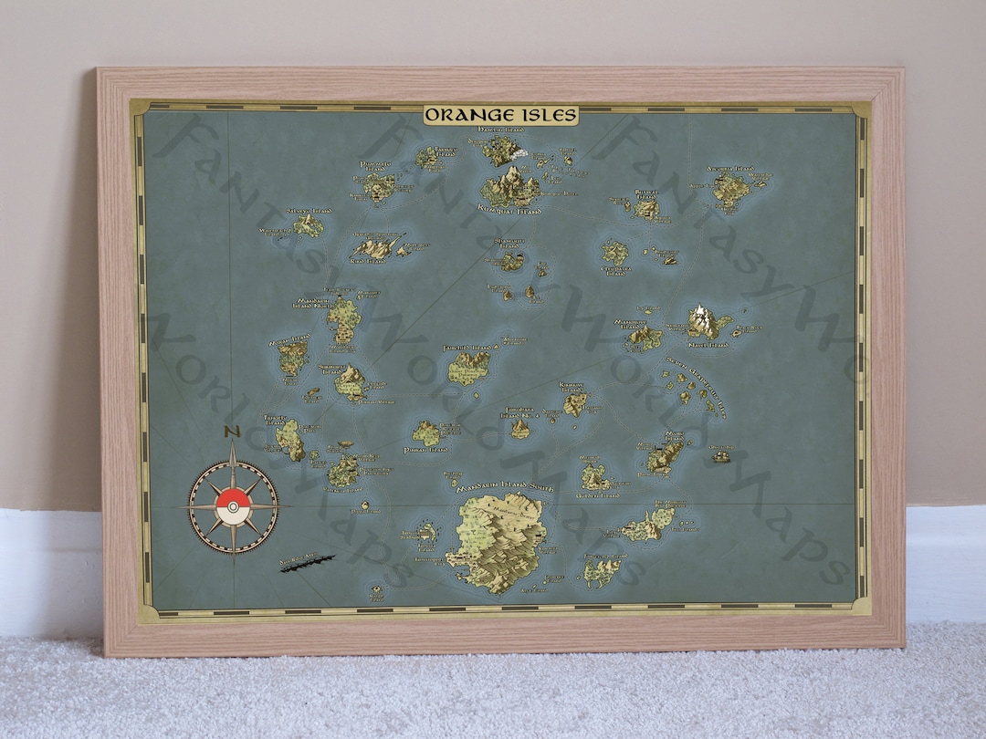 Pokemon Print Orange Isles, Fantasy Map, Orange Islands Map, Geeky Gift ...