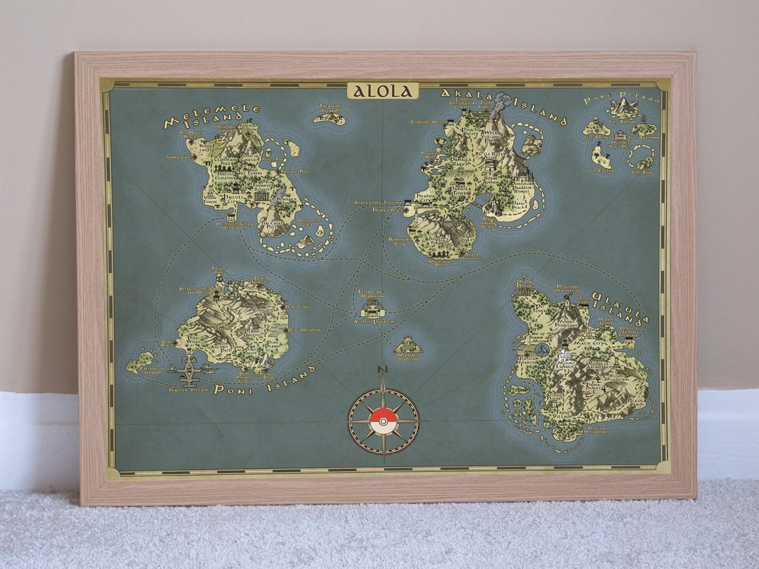 Pokemon Print Alola, Fantasy Map, Geeky Gift for Him, Anniversary ...