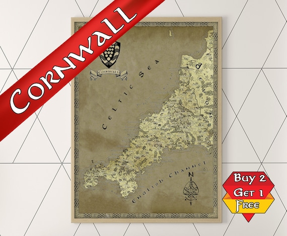 Cornwall Print Fantasy Map Cornwall Poster Cornwall Art - Etsy