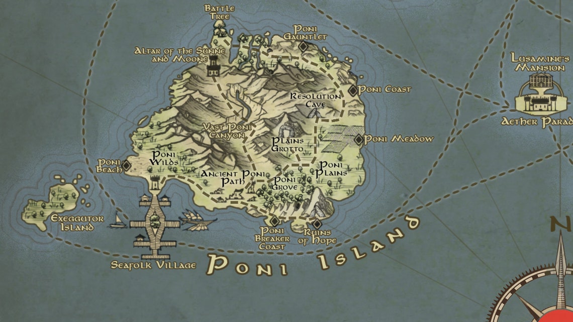 Pokemon Canvas Alola Map, Fantasy Map Canvas Print, Pokemon Canvas ...