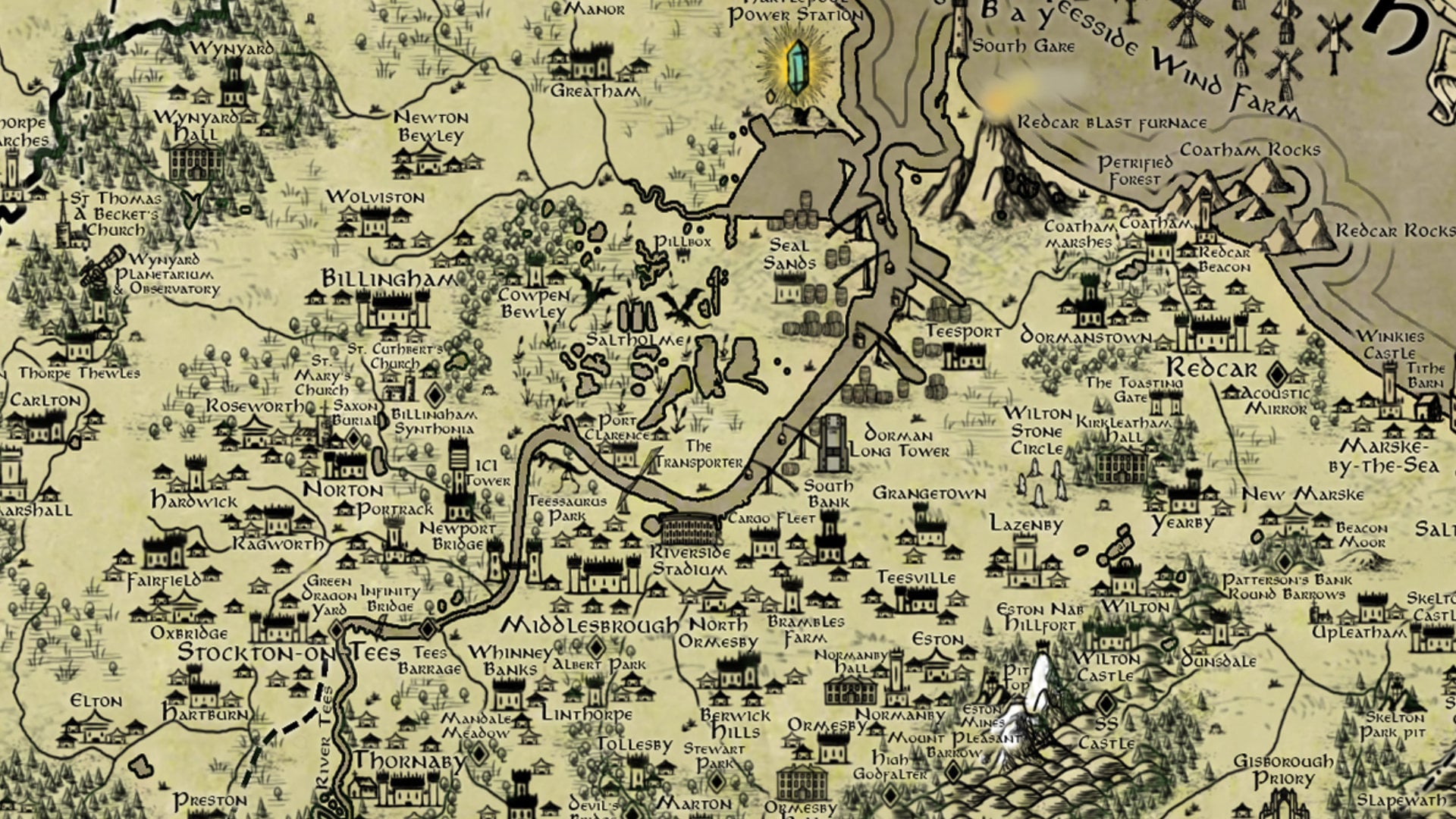 Teesside Fantasy Map Teesside Map Print Teesside Poster - Etsy UK