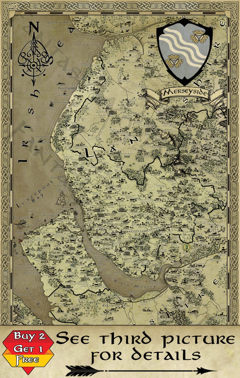Merseyside Print Fantasy Map Poster Merseyside Map Geeky - Etsy