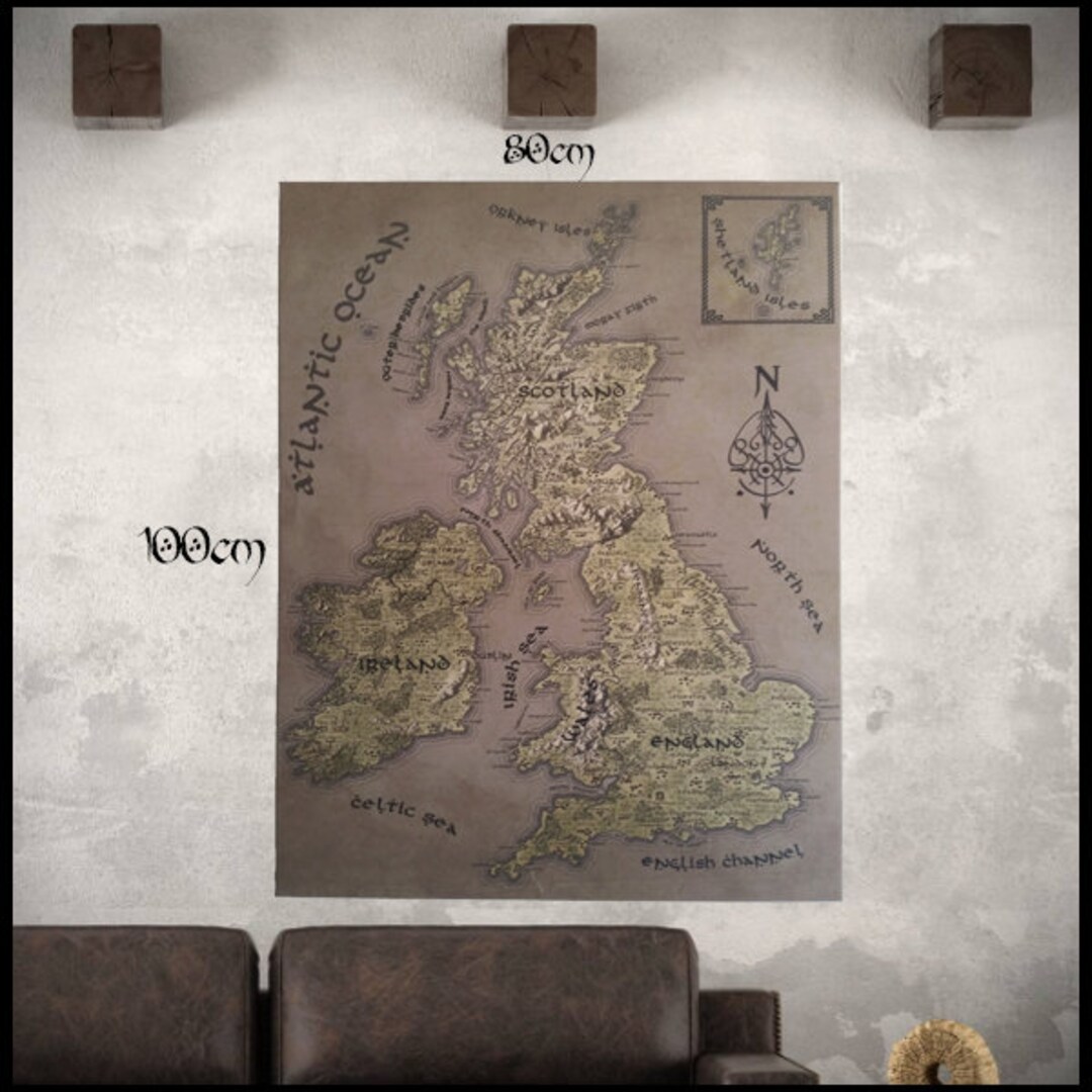 UK Canvas, British Isles Fantasy Map, UK Wall Art, UK Gifts, Geeky Gift ...