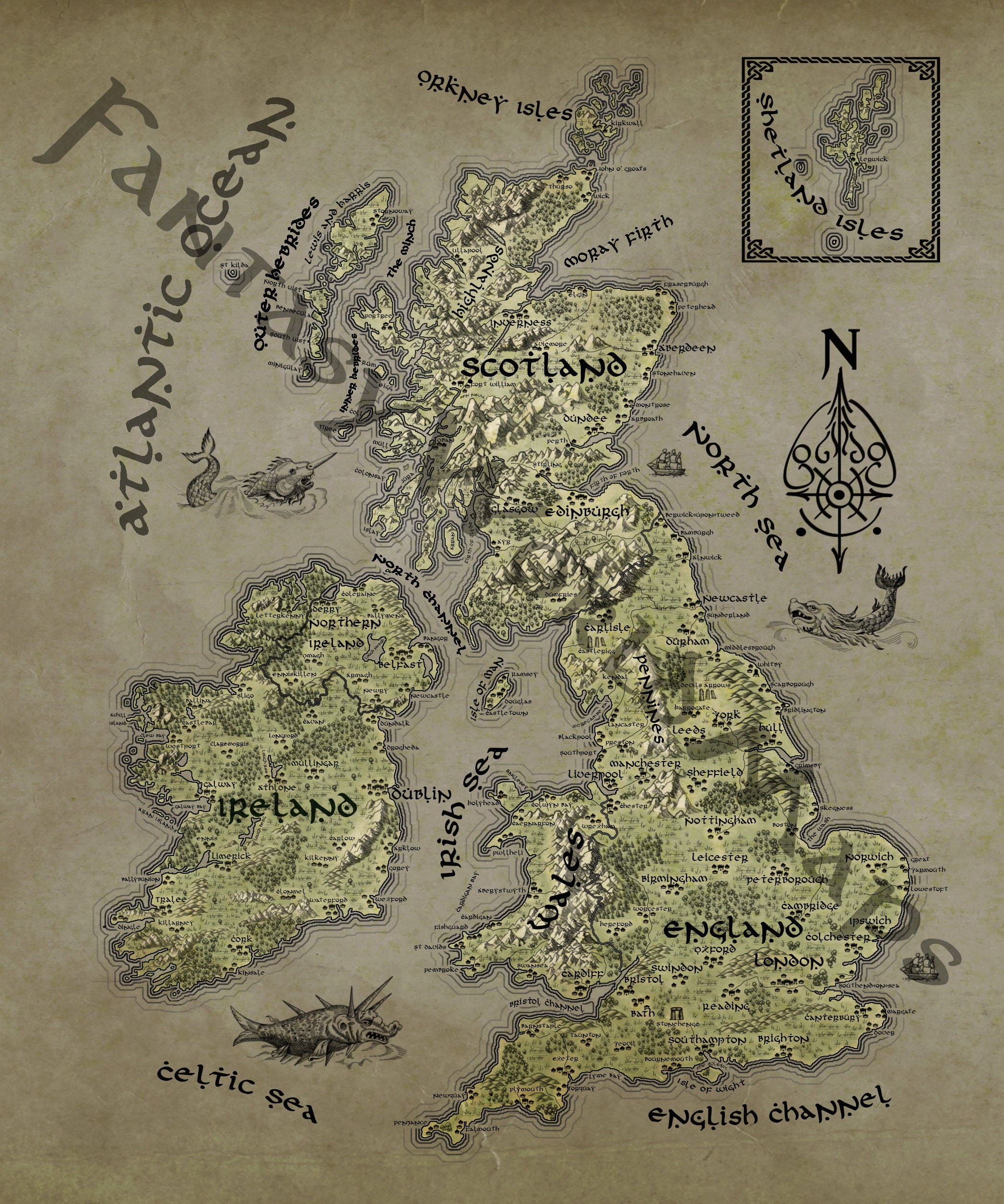 UK Fantasy Tolkien LOTR Style Map Poster | Etsy
