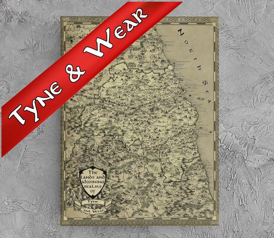 Tyne and Wear Canvas, Fantasy Map, Tyneside Art, Newcastle Print, South ...
