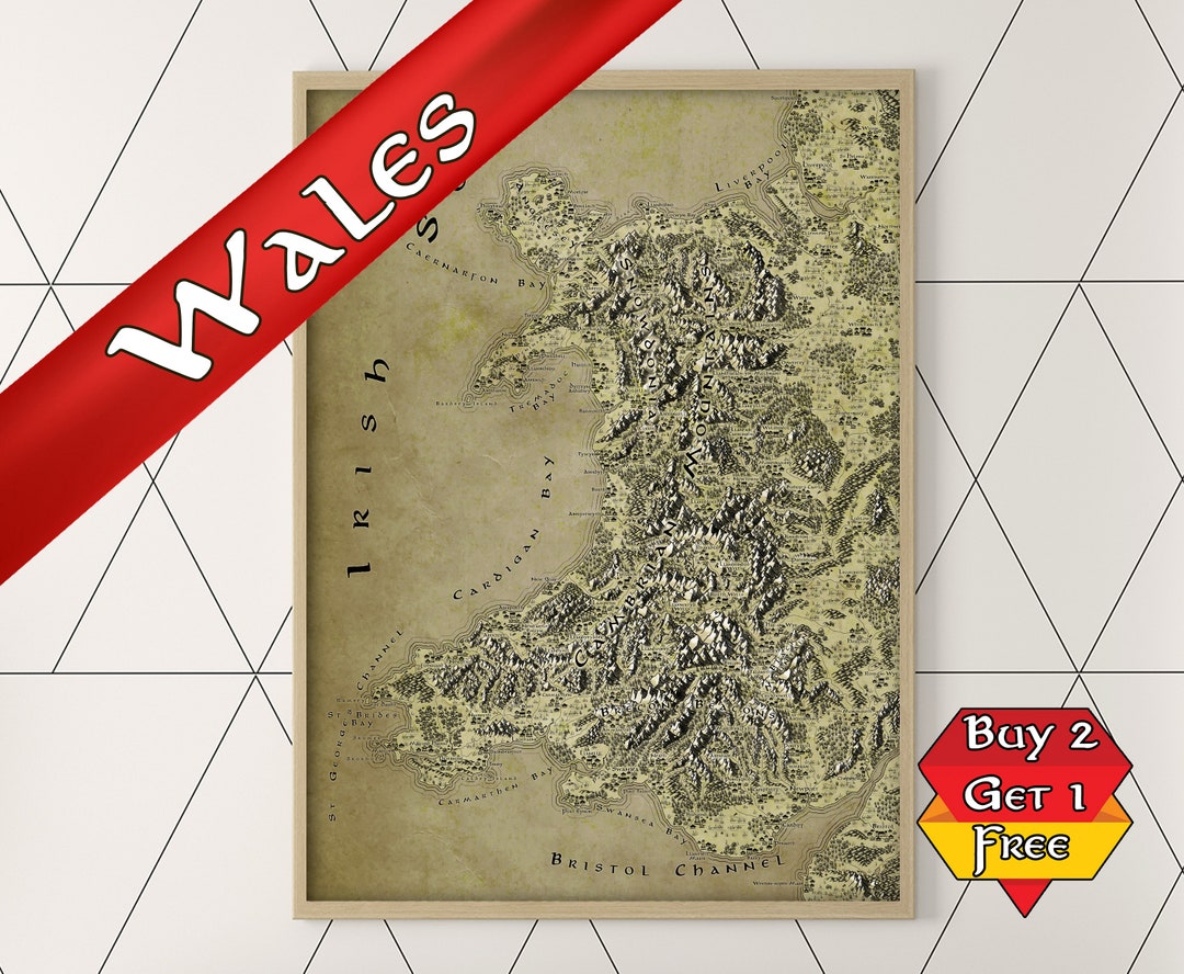 Wales Print Fantasy Map, Wales Poster, Fantasy Art Print, Wales Map ...
