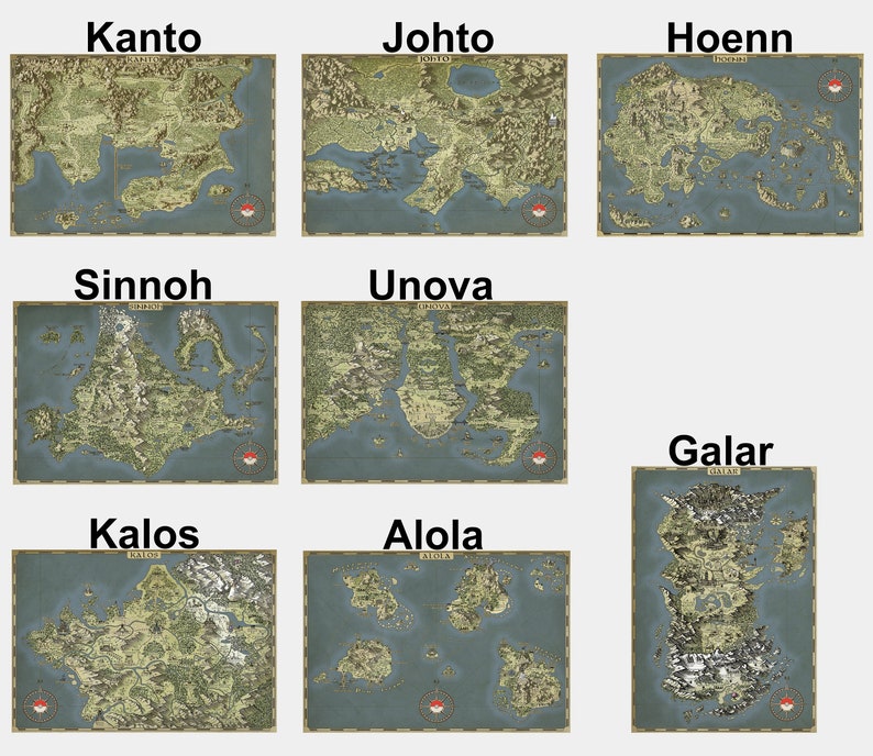 Pokemon Canvas Alola Map, Fantasy Map Canvas Print, Pokemon Canvas ...