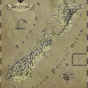 New Zealand Fantasy Map, New Zealand Poster, New Zealand Print, Geeky ...