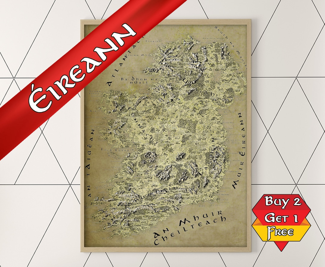 Ireland Gaeilge Fantasy Map Print, Gaeilge Poster, Ireland Map Gift ...