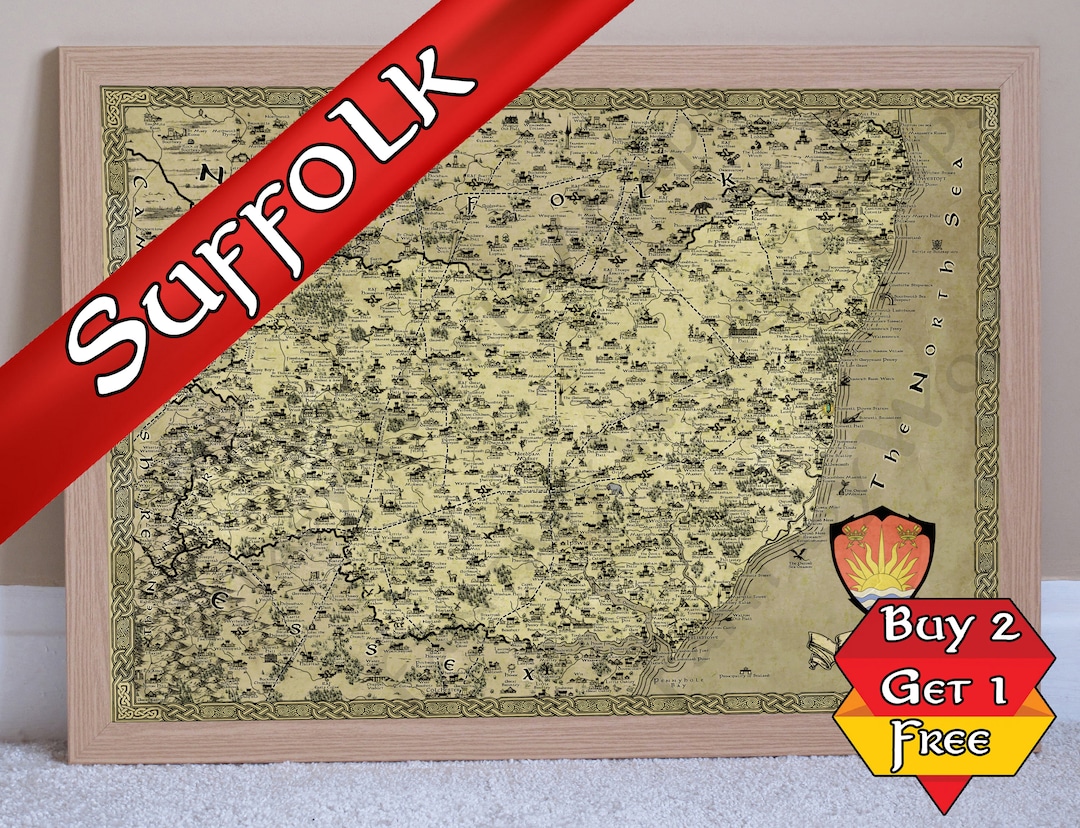Suffolk Map Print, Suffolk Fantasy Poster, Ipswich Print, Geeky Gift ...