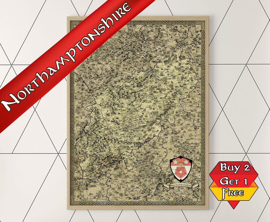 Northamptonshire Fantasy Map Print, A3 A2 A1 Northampton Poster, Northants Map, Corby Gift, Hand ...