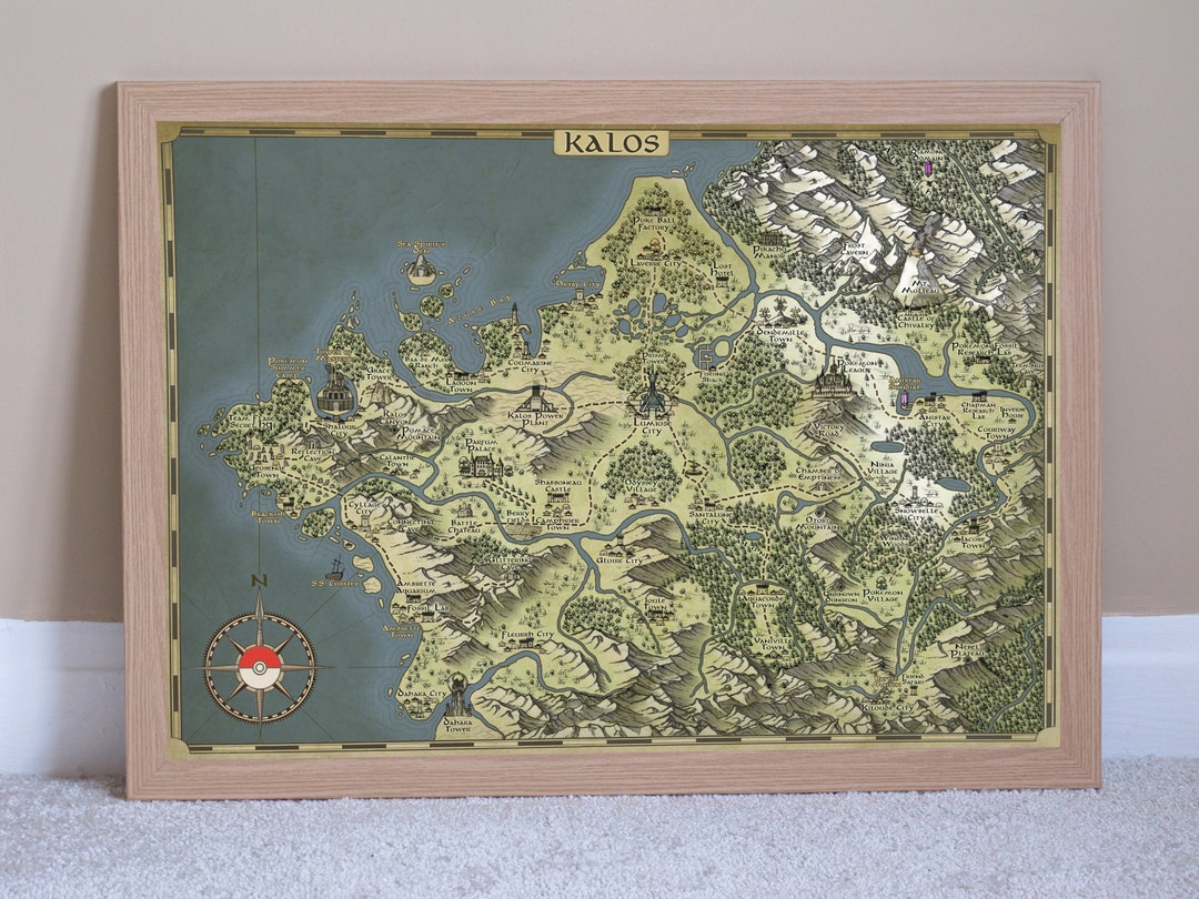 Pokemon Print Kalos, Fantasy Map, Geeky Gift for Him, Nerdy Present for ...