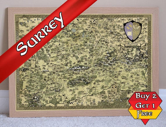 Surrey Fantasy Map Surrey Print Surrey Art Surrey Poster - Etsy