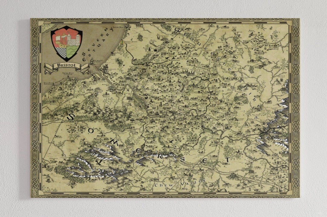 Bristol Canvas, Fantasy Map, Hand Drawn, Bristol Print, Gift for Him ...