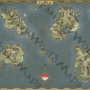 Pokemon Canvas Alola Map, Fantasy Map Canvas Print, Pokemon Canvas ...