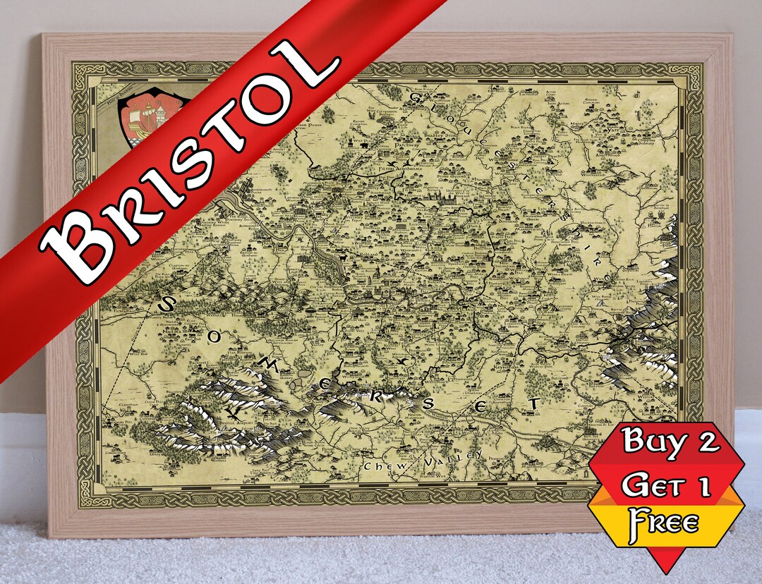 Bristol Map Print, A3 A2 A1 Fantasy Poster, Geeky Gift for Him, Nerdy ...