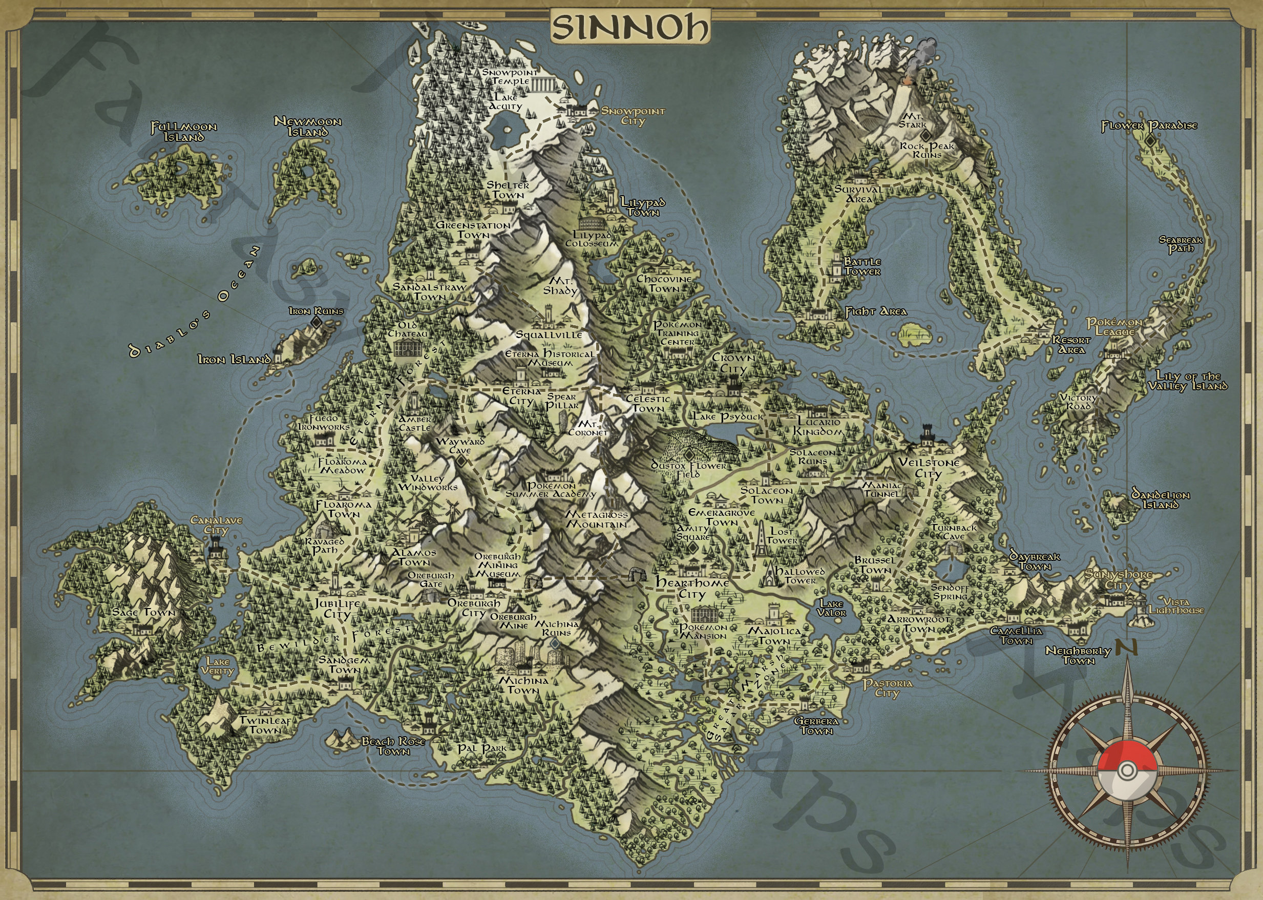 Pokemon Print Sinnoh Fantasy Map Anniversary Gift for Him - Etsy Canada