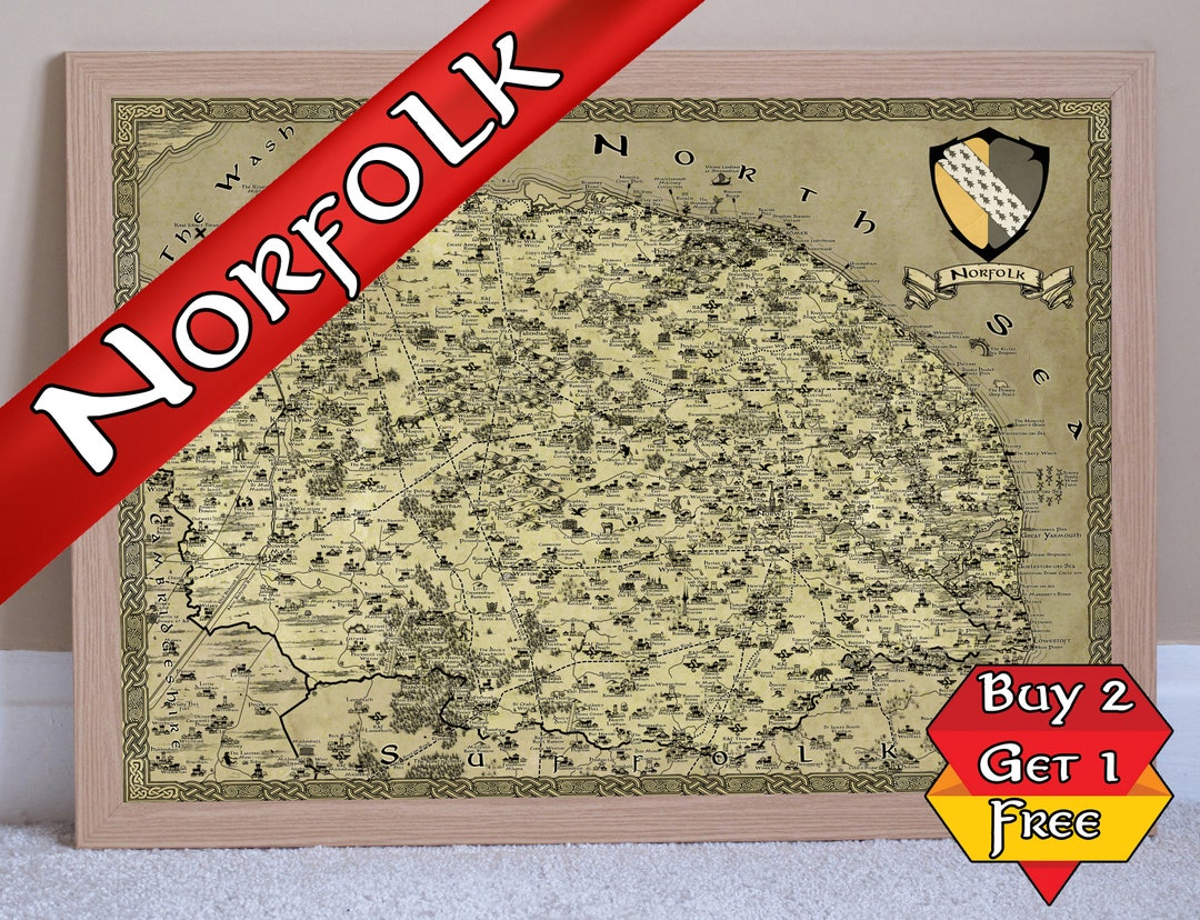 Norfolk Map Print, Norfolk Fantasy Poster, Norfolk Broads, Geeky Gift ...