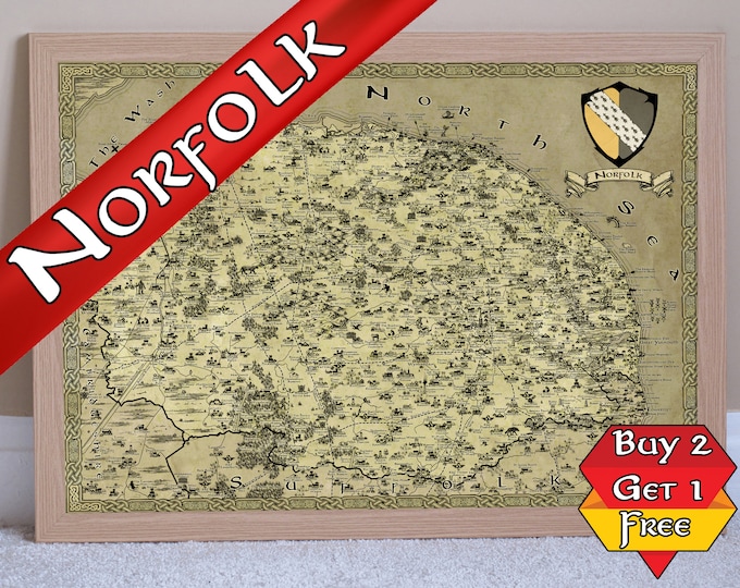 Illustrated Map of Norfolk, UK Print Map Art Print A6, A5, A4 or A3 ...