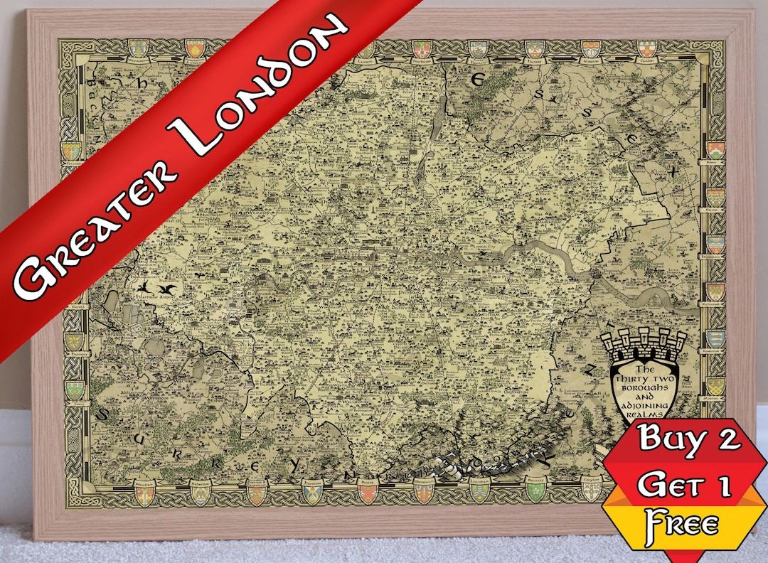 London Fantasy Map Print, A3 A2 A1 Greater London Drawing, Croydon Art ...