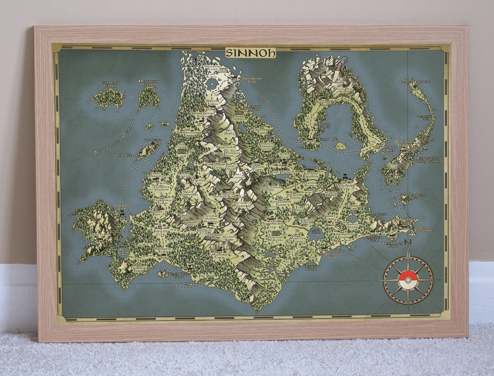 Pokemon Print Sinnoh Fantasy Map, Anniversary Gift for Him, Geeky Gift ...
