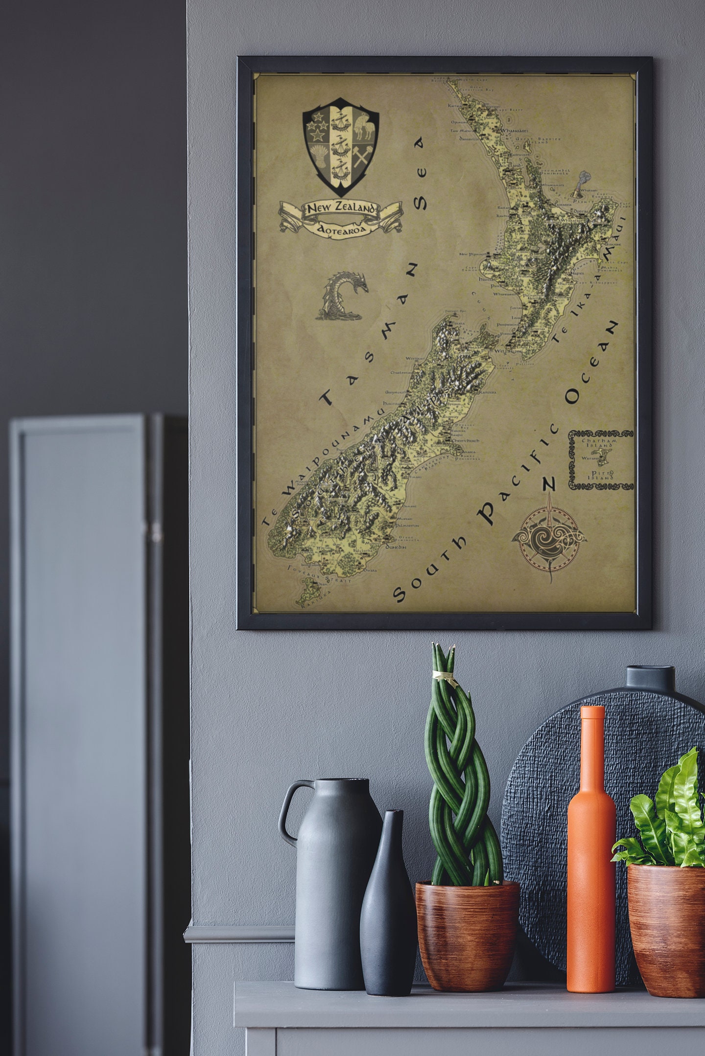 New Zealand Fantasy Map New Zealand Poster New Zealand - Etsy UK