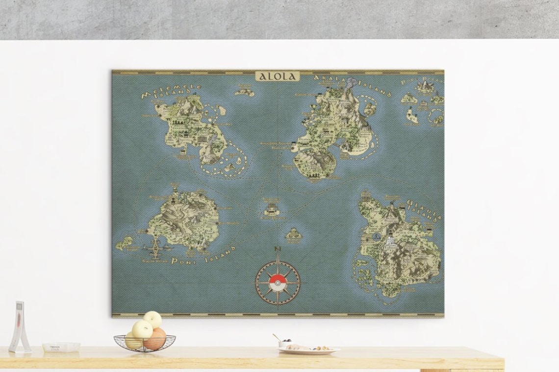 Pokemon Canvas Alola Map, Fantasy Map Canvas Print, Pokemon Canvas ...