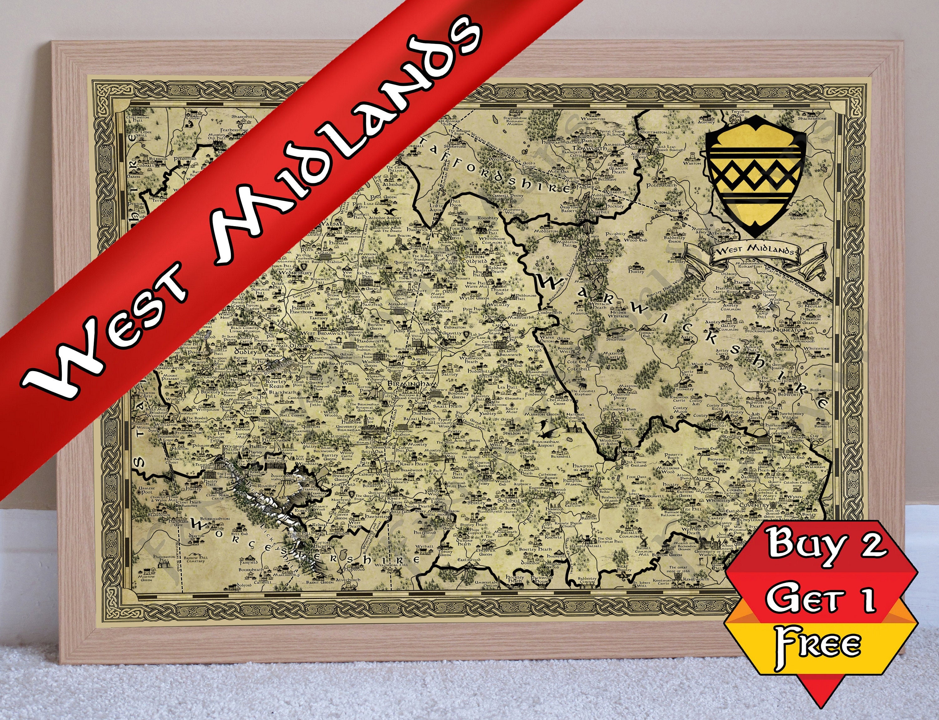 West Midlands Map West Midlands Art Birmingham Poster - Etsy