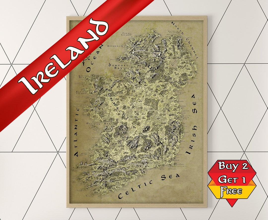 Ireland Fantasy Map, Ireland Poster Print, Geeky Gift for Him, Geeky ...
