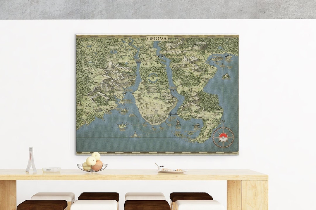 Pokemon Canvas Unova Map, Fantasy Map Canvas Print, Pokemon Canvas ...