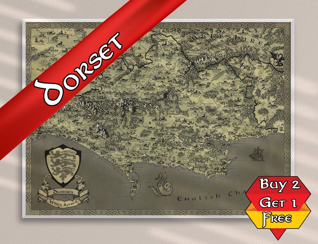 Dorset Fantasy Map Print, Dorset Poster, Dorset Gift, Geeky Gift for ...