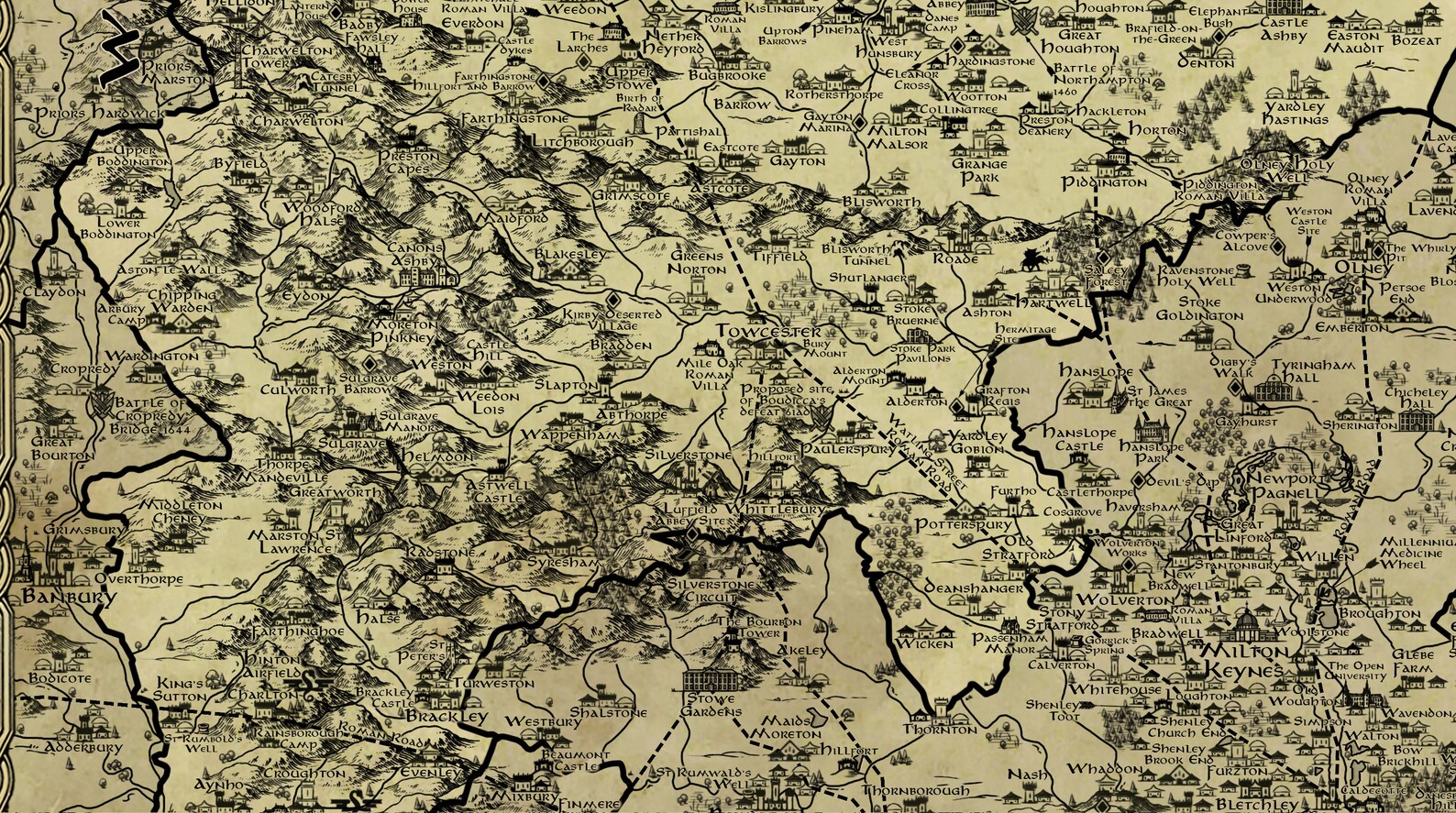 Northamptonshire Canvas, Northampton Fantasy Map, Kettering Print ...