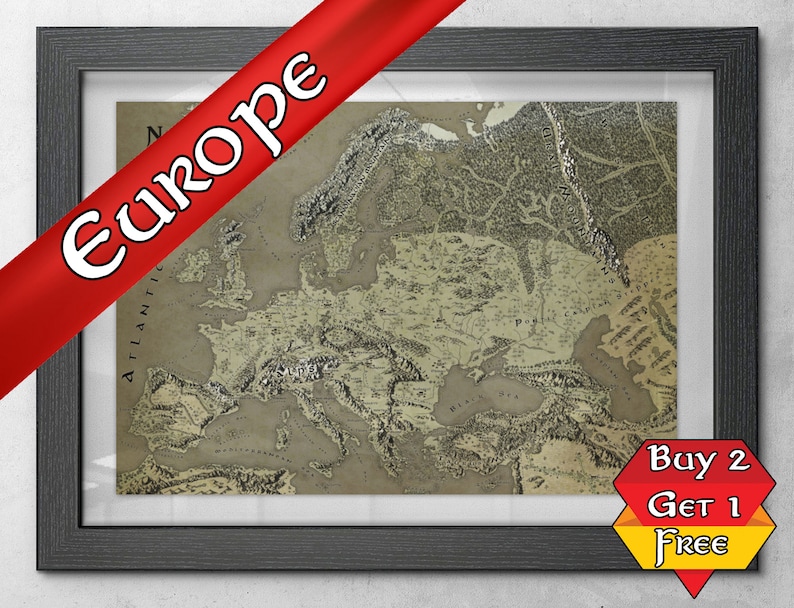 Europe Print Fantasy Map Europe Poster Fantasy Art Print - Etsy UK