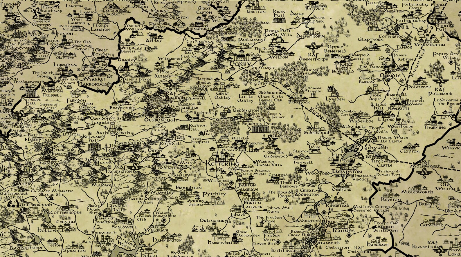 Northamptonshire Canvas, Northampton Fantasy Map, Kettering Print ...
