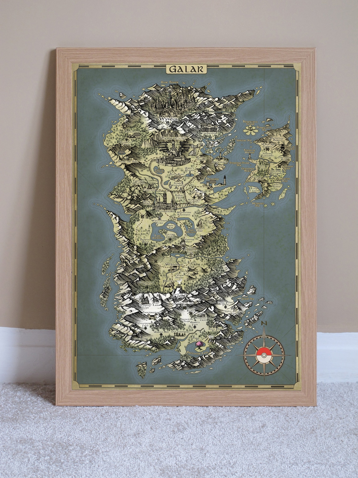 Pokemon Print Galar Fantasy Map Geeky Gift for Him | Etsy