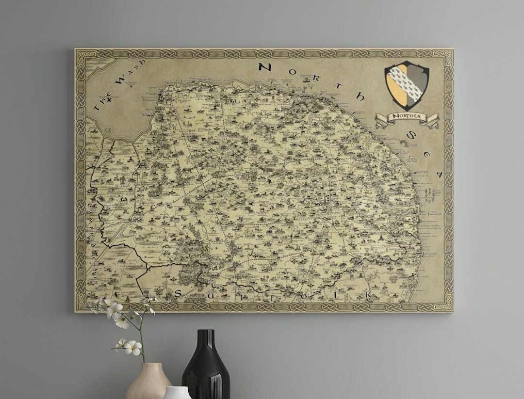 Norfolk Canvas, Fantasy Map, Hand Drawn, Norfolk Print, Norfolk Broads, Gift for Him Her ...