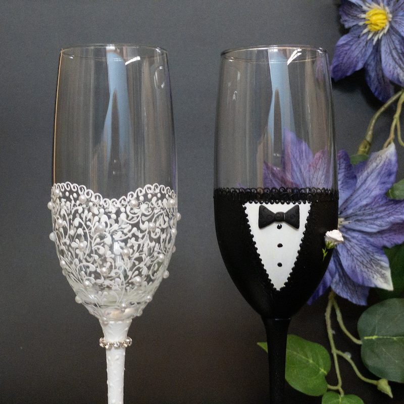 Wedding Glasses for Bride and Groom - Etsy