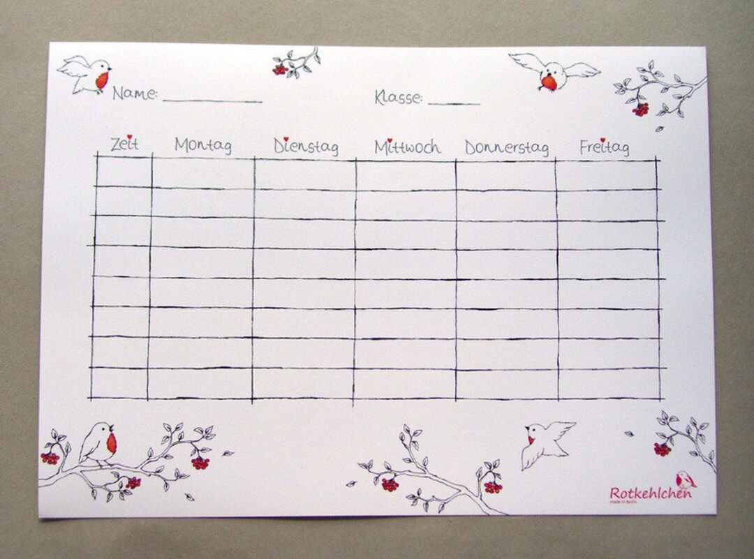Timetable Robin Dina4 Weekly Planner - Etsy
