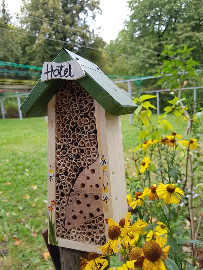 Wooden Bee Hotel With White Sign | Weatherproof & Odorless Paints | Bee ...