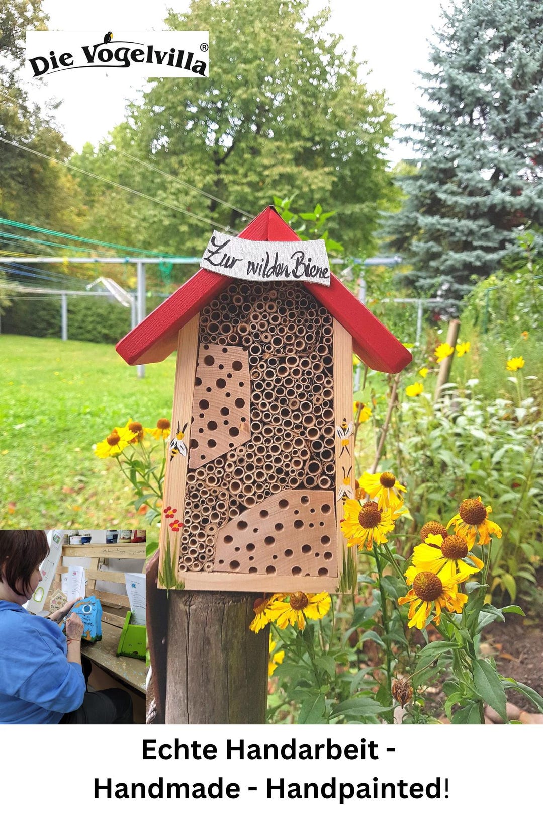 Wooden Bee Hotel With White Sign | Weatherproof & Odorless Paints | Bee ...