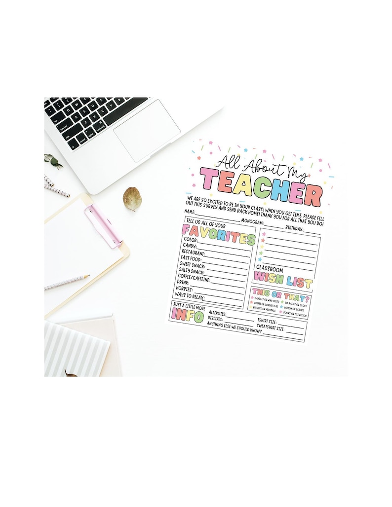 Teacher Favorites Form - Ready to Print! - Etsy