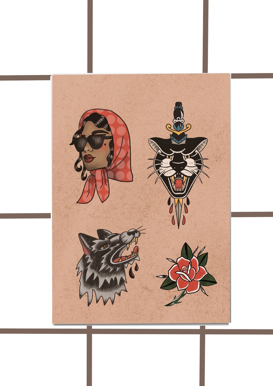 Traditional Tattoo Flash Poster, Tattoo Style Art Print, Old School ...