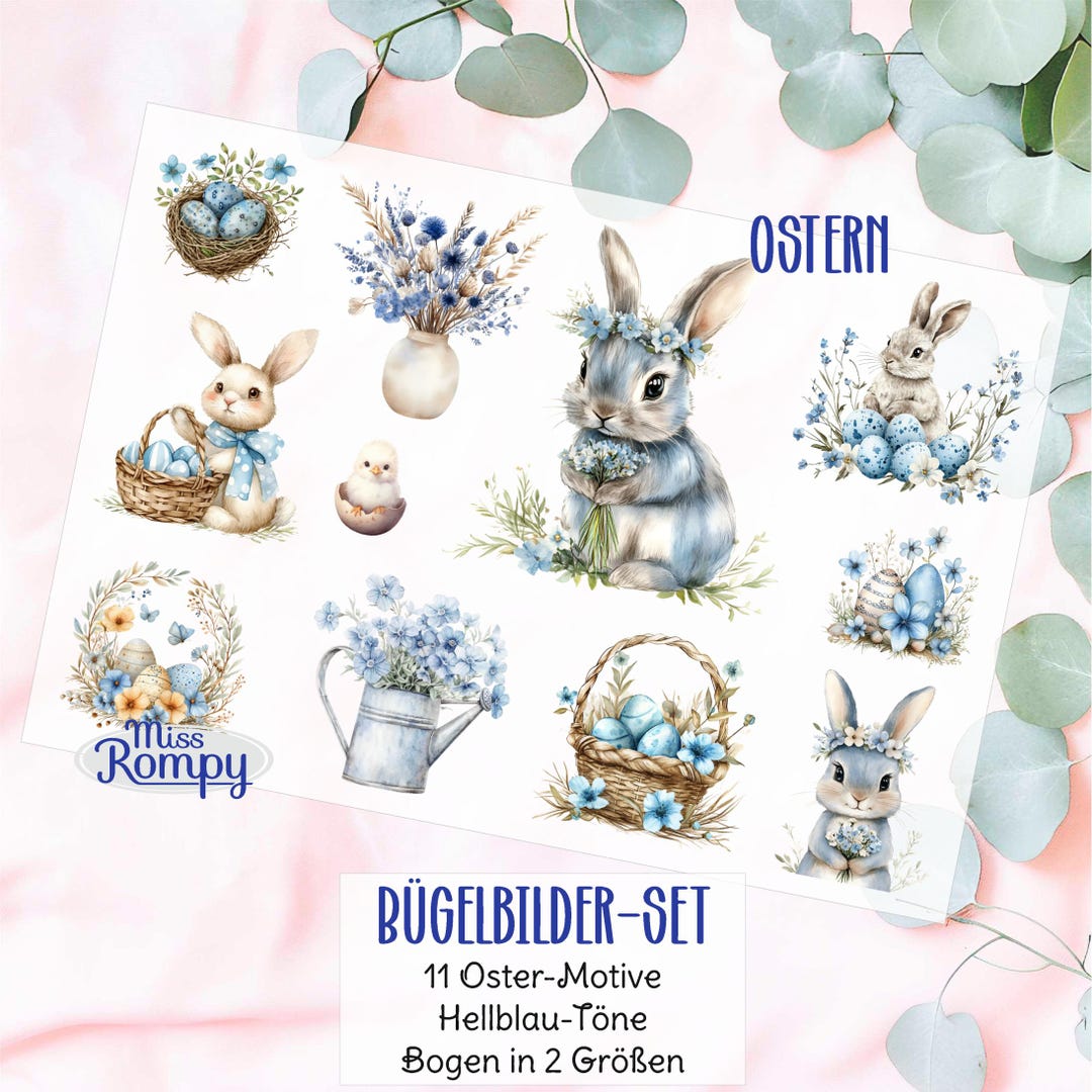Easter, (31-2), Bunny, 11 Iron-on Patches, Easter Bunny, Set, for ...
