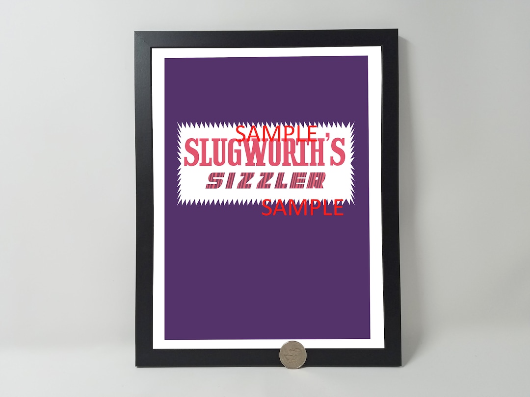 Framed Slugworth's Sizzler Candy Bar Wrapper | Willy Wonka | 1971 ...