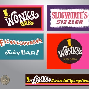 Willy Wonka and the Chocolate Factory Candy Bar Wrapper Sticker Variety ...