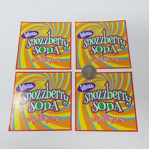FOUR Small Willy Wonka Fizzy Lifting Drink Bottle Labels | Snozzberry ...