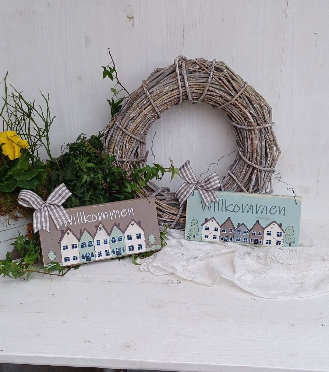 Welcome Sign Silhouette House Sign Made of Wood, Rustic Decoration for ...