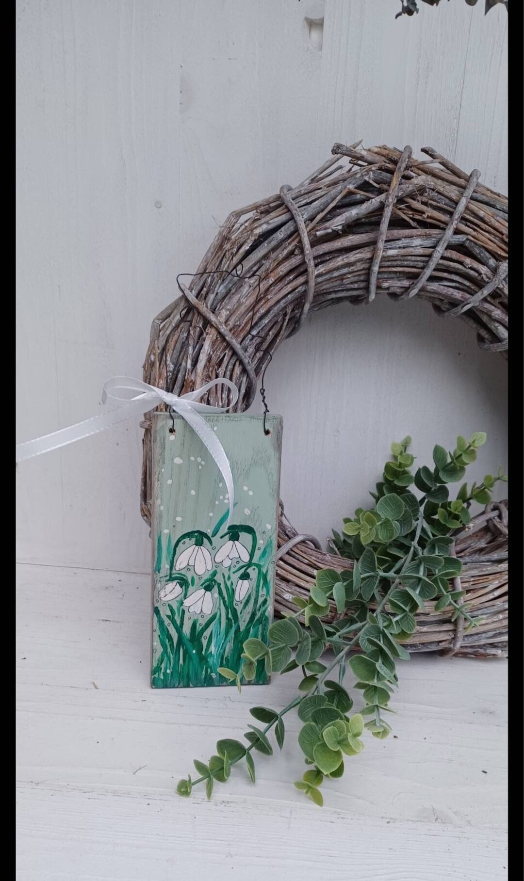 Wooden Sign Snowdrop for Hanging Spring Decoration Hand Painted Door ...