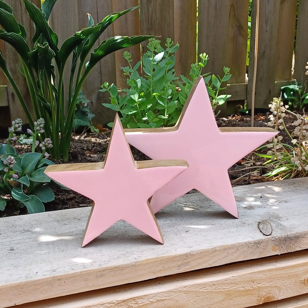Wooden Star Pink Stars Decorative Object Wooden Star Stars Table ...